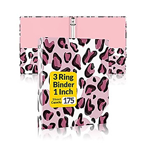 SUNEE 3 Ring Binder 1 Inch, Cute Binder with 2 Pockets, Decorative Pink Leopard Three Ring Binder Heavy Duty (Fit 8.5x11 Inches) for School Supplies, Office Binder Supplies