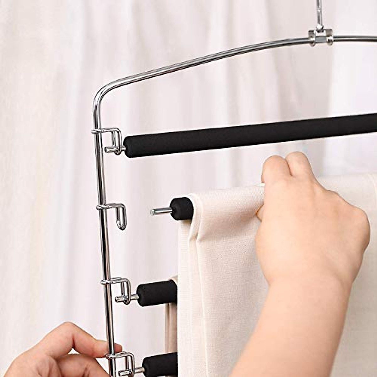 SONGMICS Double-Rail Clothes Rack Bundle with 3-Pack 5-Bar Pants Hangers, Industrial Pipe Design Garment Rack on Wheels, Space-Saving Trousers Hangers with Swing Arms, Black UHSR60B and UCRI041BK