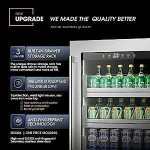 Vesgolden Undercounter Beverage Refrigerator Built-In/Freestanding 24-Inch 2-in-1 (Two) Residential Glass Door Refrigerator, Kitchen Inverter Compressor Chiller, Holds Beer, Soda, Coke