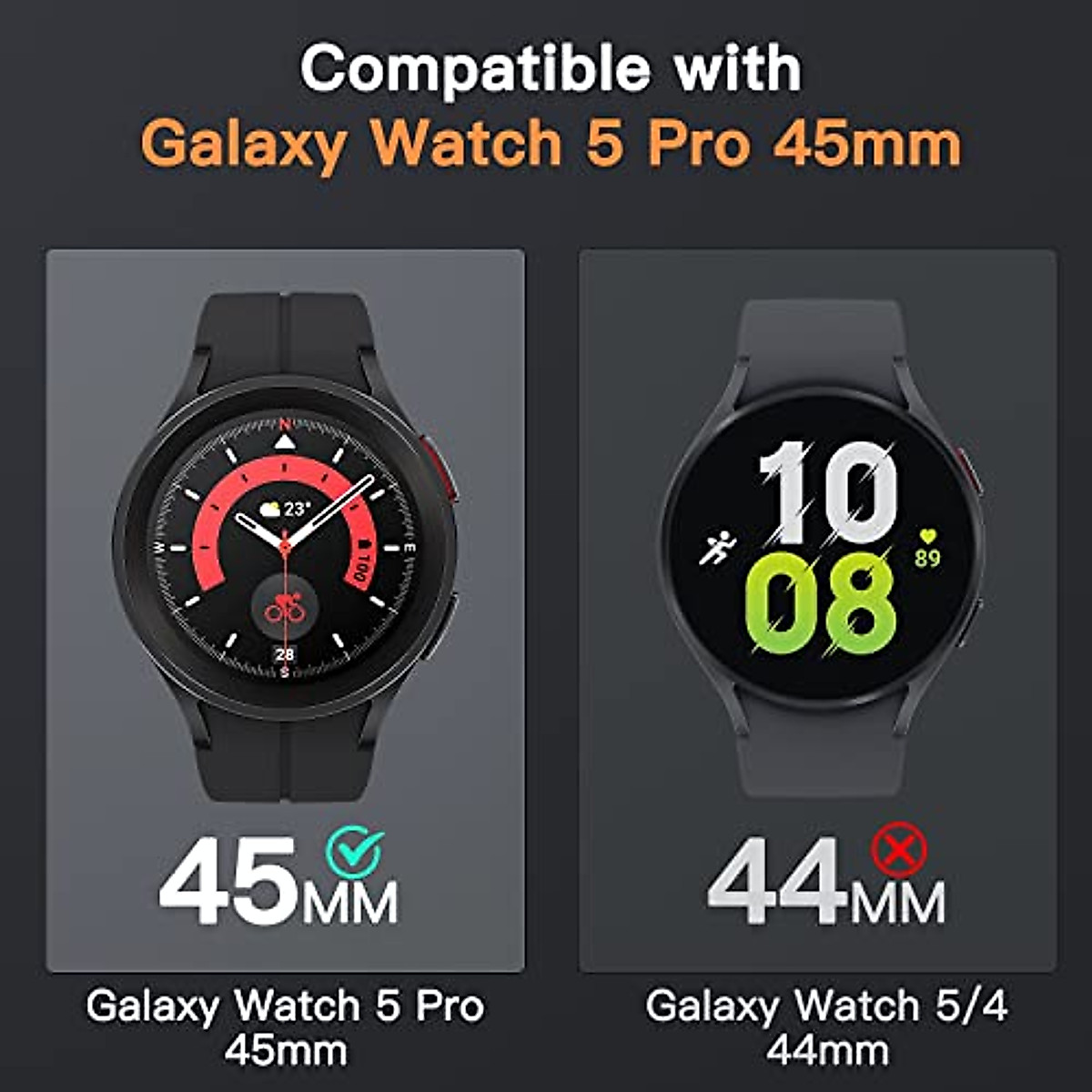 JETech Screen Protector for Samsung Galaxy Watch 5 Pro 45mm, Full Coverage Tempered Glass, HD Clear, 3 Pack
