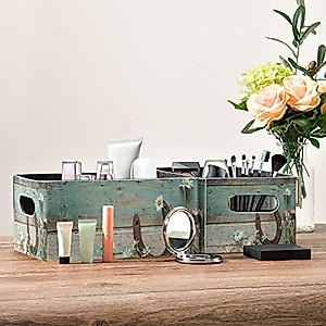 Kcldeci Rustic Rusty Horseshoe and Daisies on Old Wooden Storage Bins Baskets for Organizing, Sturdy Storage Basket Foldable Storage Baskets for Shelves Closet Nursery Toy