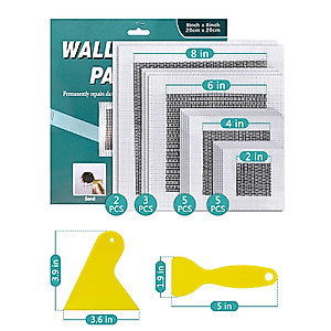 Seloom 15 Pcs Drywall Repair Kit, 2/4/6/8 Inch Self Adhesive Fiberglass Mesh Wall Repair Patches, Drywall Tools Wall Hole Quick Repair Aluminum Plate Repair Patch for Damaged Drywall Ceiling