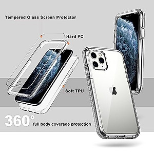 COOLQO Compatible for iPhone 11 Pro Case 5.8 Inch, with [2 x Tempered Glass Screen Protector] Clear 360 Full Body Coverage Silicone [Military Protective] Shockproof for iPhone 11 Pro Cases Phone Cover