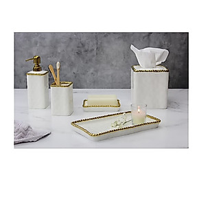 Pampa Bay VAN2718WG Toothbrush Holder with Gold Beads, 4.5-inch Height, Porcelain