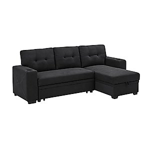 Pemberly Row Polyester Blend Fabric Convertible Sectional in Black