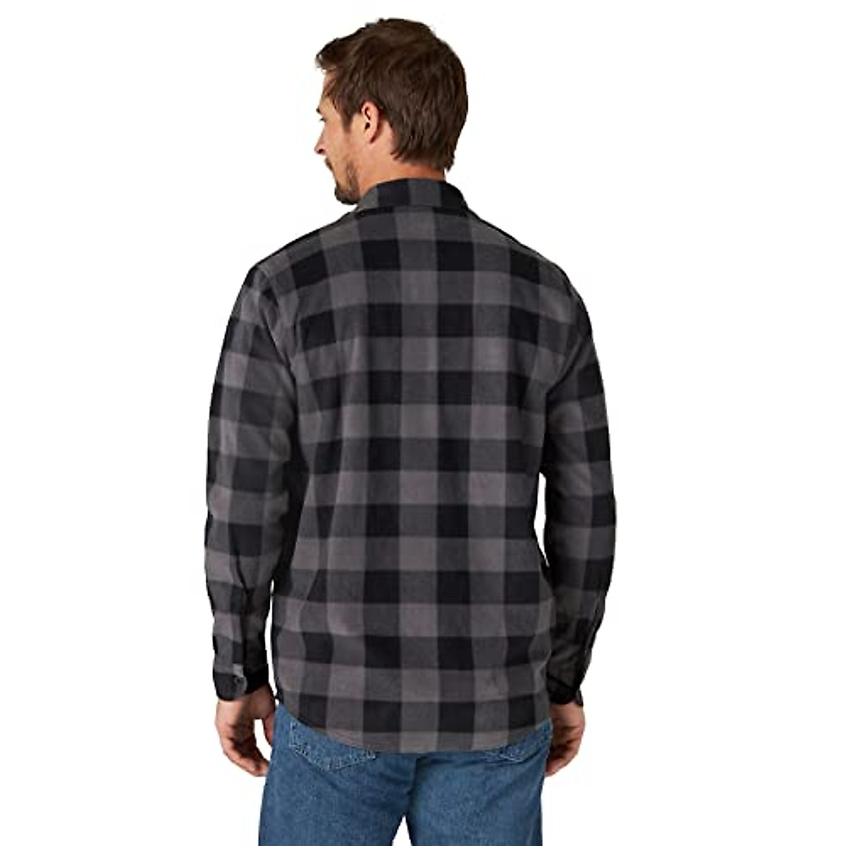 Wrangler Authentics Men's Long Sleeve Heavyweight Fleece Shirt Gray Buffalo Plaid Medium