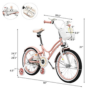 INFANS Kids Bike 18 Inch with 95% Assembled, Adjustable Seat, Balance or Training Wheels, Coaster Brake, Toddler Children Bicycle for 4 to 8 Years Old Boys Girls (Coral)