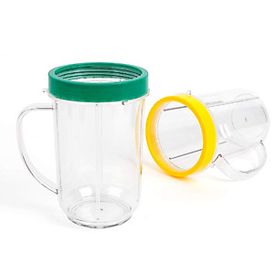 UHAPEER 16OZ Replacement Cups for Magic Bullet, 6Pcs/Set Parts Compatible with 250W Magic Bullet Blender MB1001, Include 16oz Mug Cups with Handle, Stay Fresh Lids, Colored Lips Rings