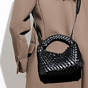 Suyechjo Woven Tote Small Crossbody Bag for Women，Quilted Purse Shoulder Bag Woven Handbag with Detachable Strap