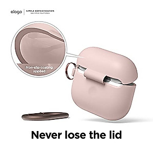 elago Silicone Case Compatible with AirPods 3 Case Cover - Compatible with AirPods 3rd Generation, Carabiner Included, Supports Wireless Charging, Shock Resistant, Full Protection (Sand Pink)