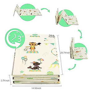 Folding Baby Play Mat, KAKIBLIN Non Toxic Baby Foam Floor Mat Reversible Waterproof Travel Crawling Mat, 79”x59”x0.4”