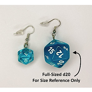 *Miniature* d20 Mini Dice Translucent Earrings (Teal)