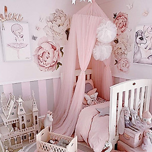 Jolitac Princess Bed Canopy for Girls Room Decor Round Lace Mosquito Net Play Tent Reading Nook Canopies Yarn Girl Dome Netting Castle (Pink)