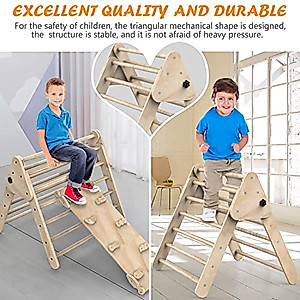 Baoniu Foldable Climbing Triangle Ladder Toys with Ramp for Sliding or Climbing, Set of 3 Wooden Safety Sturdy Kids Play Gym, Indoor Outdoor Playground Climbing Toys for Toddlers