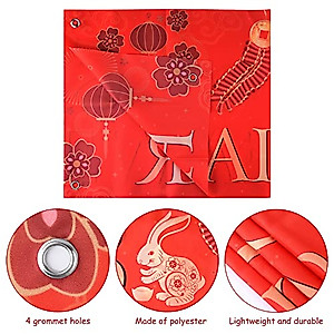 FEPITO 2023 Chinese New Year Decorations Happy Chinese New Year Banner Year of Rabbit Party Banner for Chinese Spring Festival Decorations Indoor Outdoor New Year Party Supplies