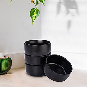 Aquiver 10 Ounces Ceramic Bowl Set - Porcelain Matte Small Bowls - Side Dishes for Desserts, Ice Cream, Snacks, Condiments, Souffle, Yogurt, Soup - Dipping Sauce Bowl Set of 4 (Black)