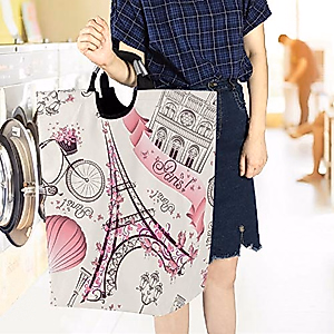 visesunny Romantic Paris Eiffel Tower Large Capacity Laundry Hamper Basket Water-Resistant Oxford Cloth Storage Baskets for Bedroom, Bathroom, Dorm, Kids Room
