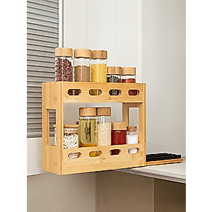 Vinknde Pull Out Spice Rack Organizer for Cabinet,Bamboo Spice Rack Soice Rack 2 Tiers,Slide Out Vertical Seasoning Spice Organizer for Cabinet,Pantry,Kitchen