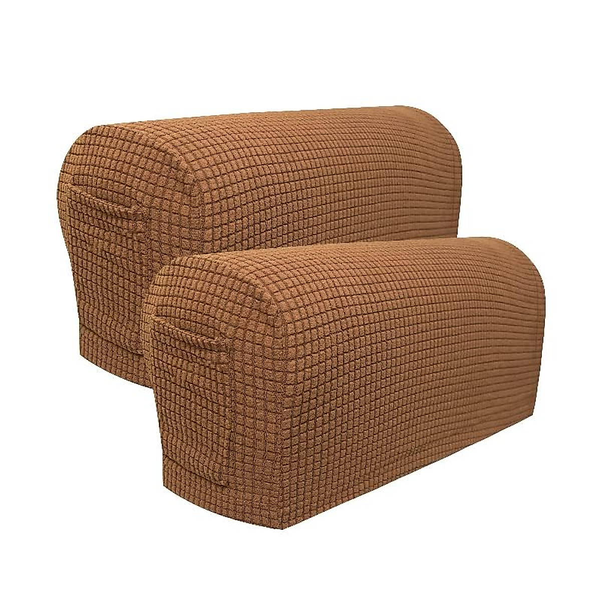 Garayma Sofa Armrest Covers Arm Slipcovers with a Pocket Elastic Sofa Armrest Protector Removable Couch Arm Covers for Sofa Anti-Slip Armrest Covers Christmas Furniture Deco Pack of 2 (Coffee)