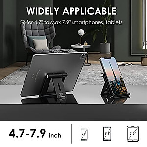Minthouz Adjustable Cell Phone Stand for Desk - Foldable Phone Holder Compatible with iPhone 14 13 12 Pro Max Mini 11 Xr 8 Plus SE, iPad Mini, Switch, Android Smartphone, Tablets
