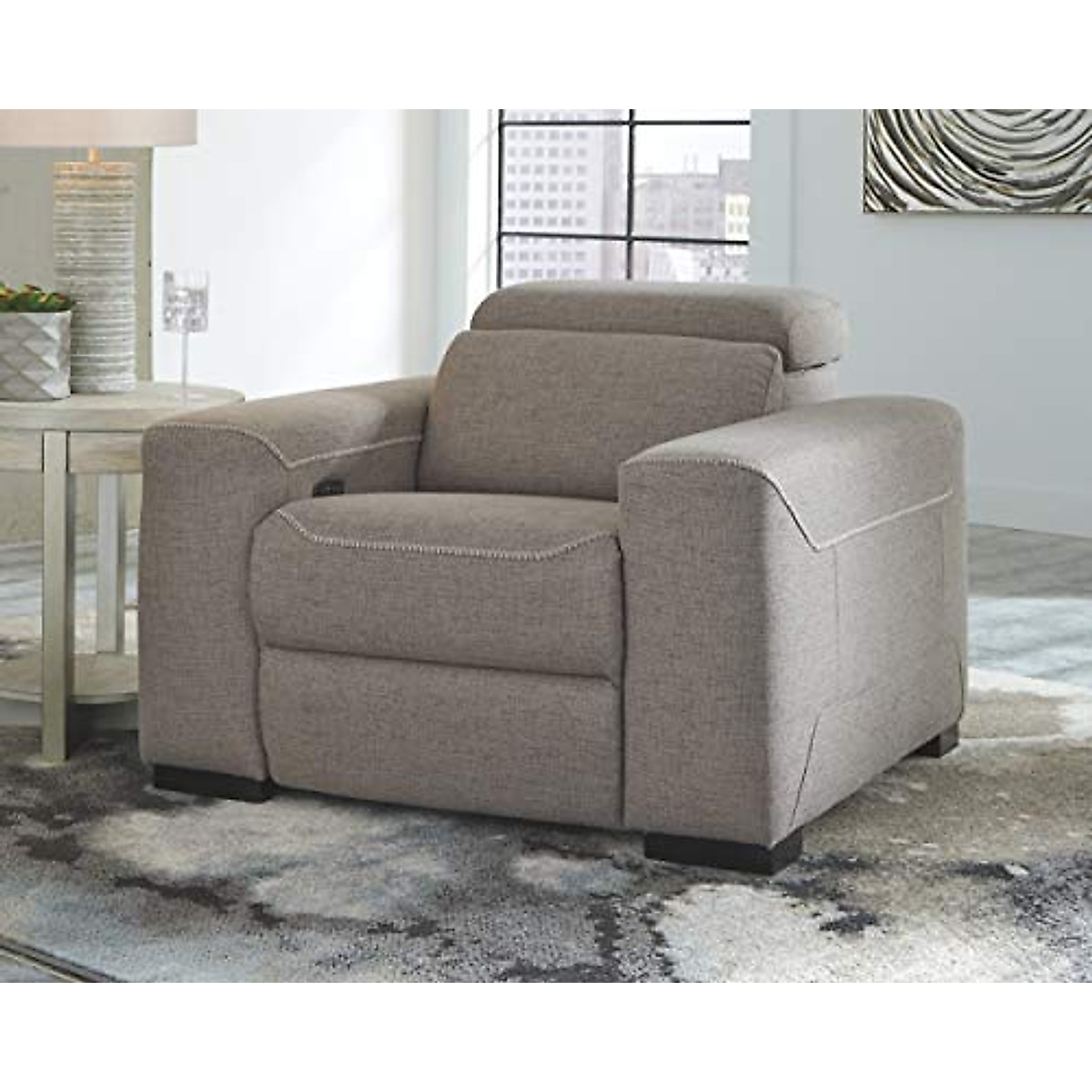Signature Design by Ashley Mabton Contemporary Adjustable Power Recliner with USB Charging, Light Gray
