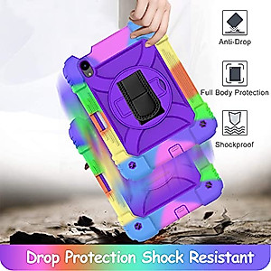 LTROP iPad Mini 6 Case 2021, iPad Mini 6th Generation Case for Kids, Heavy Duty Shockproof Cover with Pencil Holder/360 Rotating Stand/Hand Strap for iPad Mini 6th Generation 8.3 Inch 2021, Purple
