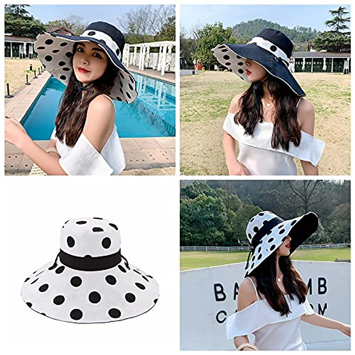 Ayliss Women's Wide Birm Sun Hat Foldable Floppy Hat Reversible Summer Beach Roll up Cap Sun Hat Packable UV Protection (Black)