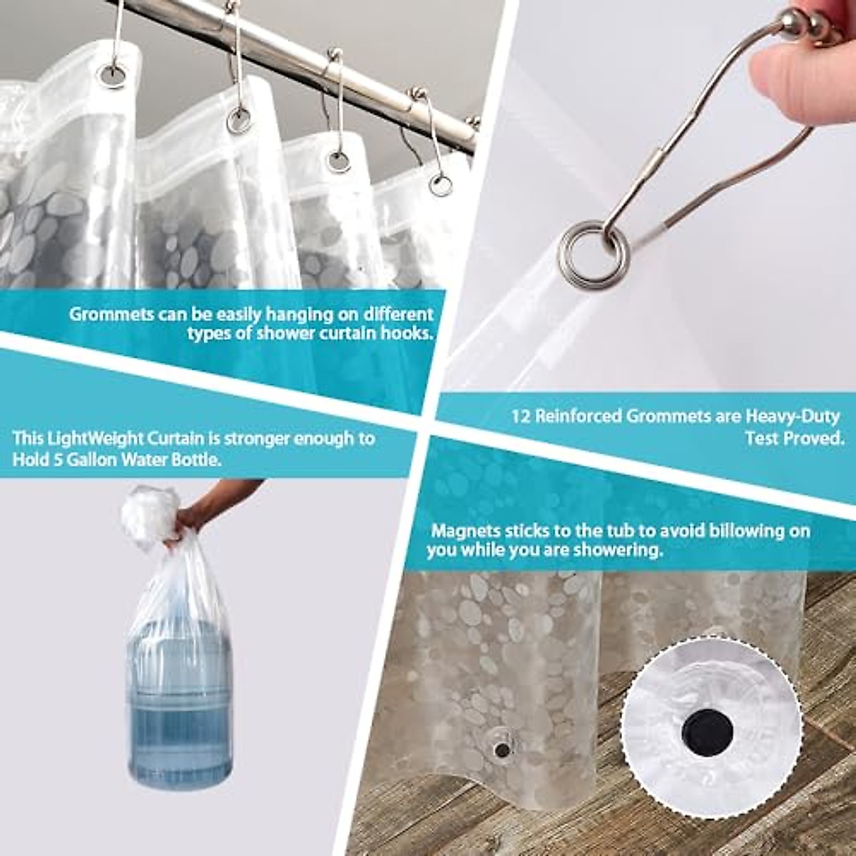 Ga-Geetopia Extra Long - EVA Clear Shower Curtain Liner, Pebble Pattern 72x80 Inch Lightweight Plastic Bathroom Shower Showroom Inner Curtain with Rustproof Metal Grommets and Weighted Magnets