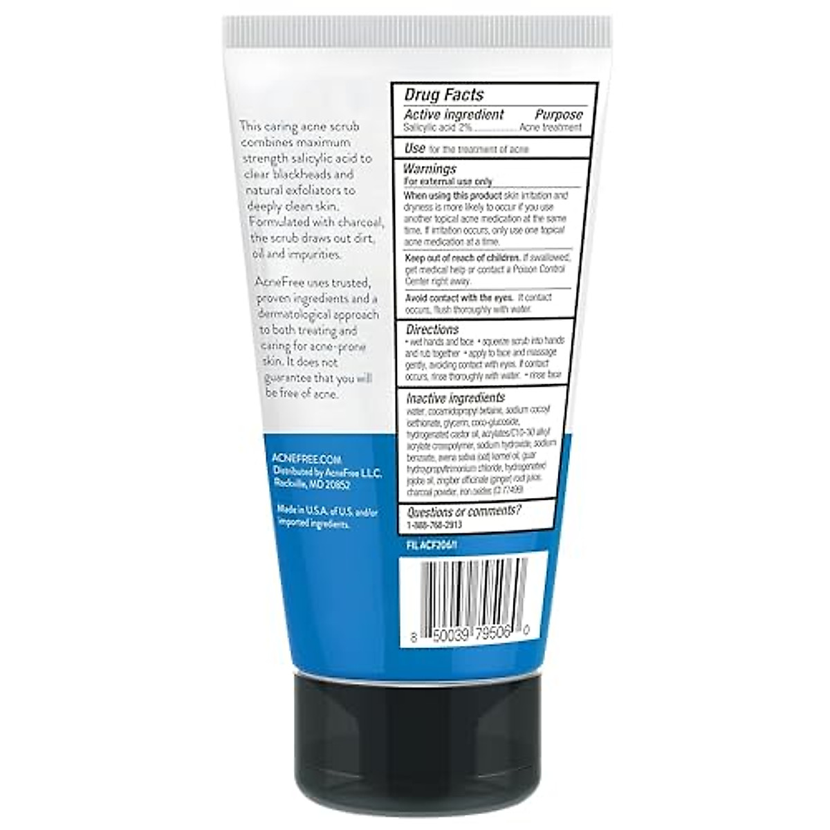 AcneFree Blackhead Removing Exfoliating Face Scrub with 2% Salicylic Acid and Charcoal Jojoba, 5 Ounce - Pack of 2