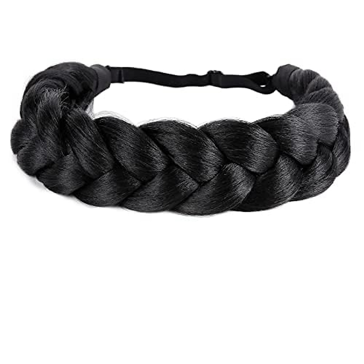 STHEJFB Bohemian Braided Headband Oversized Classic Wide Braids Adjustable Elastic Strap Synthetic Wig Headband Women's Braids Beauty Accessories (Black 1B)