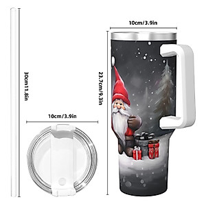 deaokluy 40 OZ Christmas Gnome Ice Bully Cup with Handle Straw Lid, Double Wall Stainless Steel Tumbler Travel Coffee Cup, Happy Christmas Insulation and Cooling Cup for Christmas Birthday Present