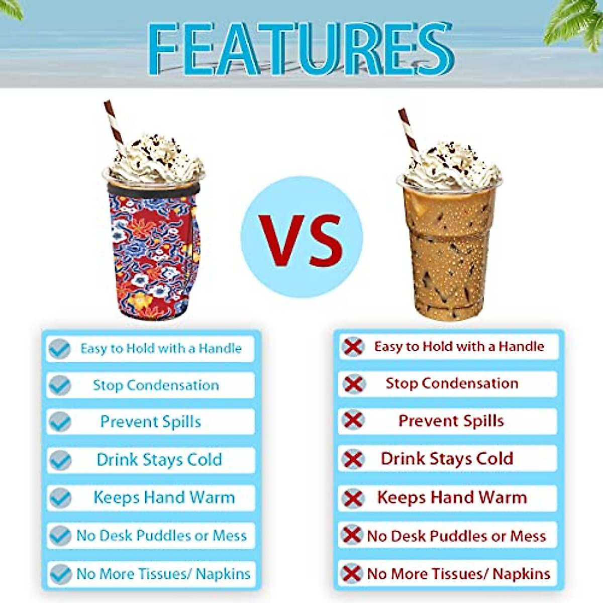 Iced Coffee Sleeve with Handle for Cold Drinks Allay Blossom Beverages Reusable Neoprene Coffee Insulator Sleeves Home Party Suppliess for 30-32oz Coffee Cups