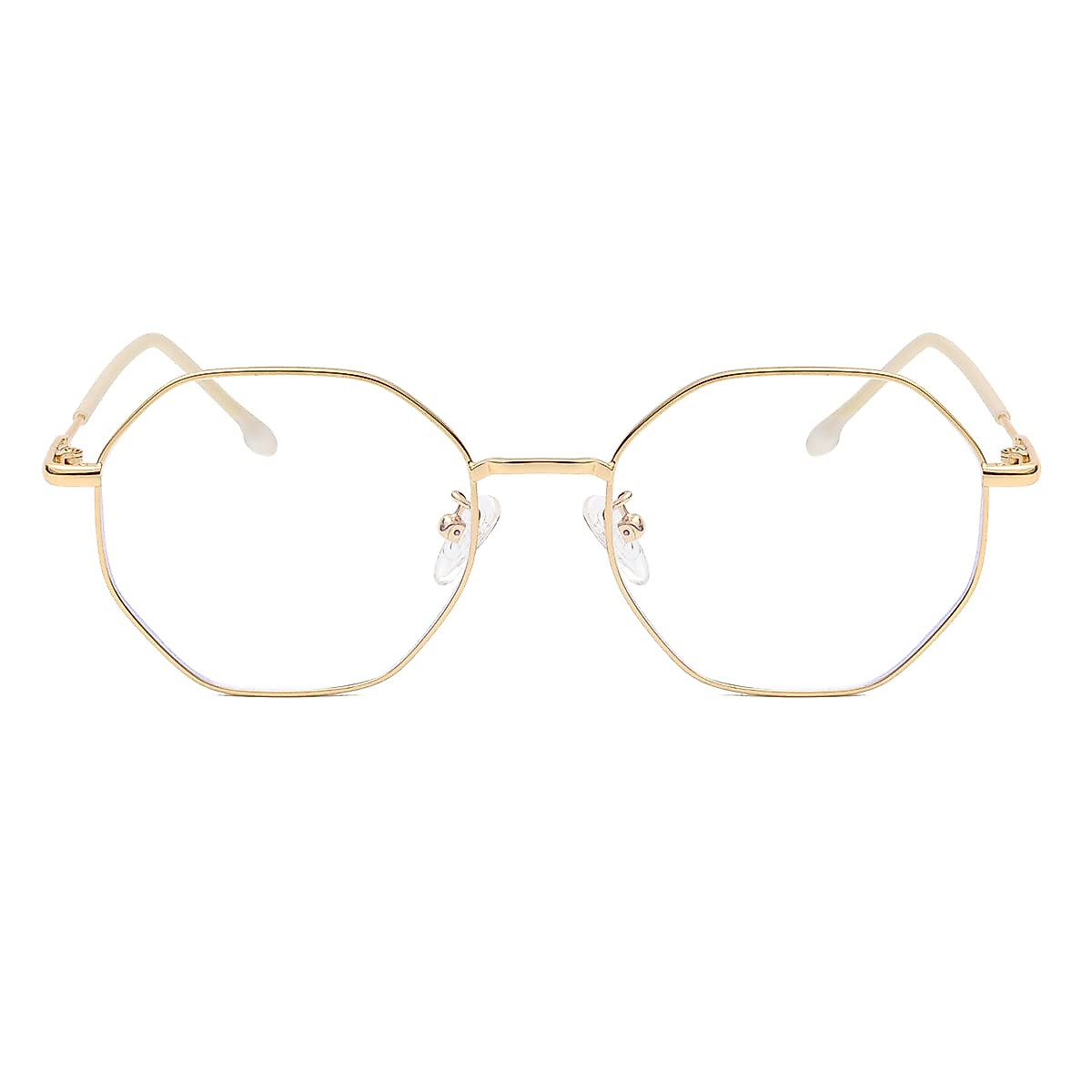 JOVAKIT Polygon Blue Light Blocking Glasses for Women Men Vintage Octagon Square Non-prescription Metal Eyeglasses (Gold 2)