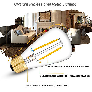 CRLight 2W LED Edison Bulb 30W Equivalent 300LM, 3000K Soft White E26 Vintage Edison Tiny ST48 / ST14 Clear Glass Dimmable LED Filament Light Bulbs, Pack of 8