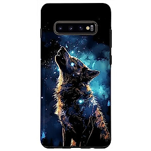 Galaxy S10+ Howling Wolf Space Galaxy Stars Wolves Animal Case