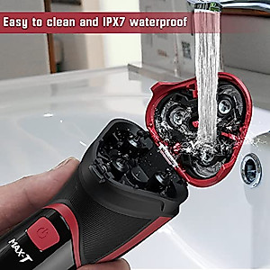 MAX-T Men's Electric Shaver - Corded and Cordless Rechargeable 3D Rotary Shaver Razor for Men with Pop-up Sideburn Trimmer Wet and Dry Painless 100-240V Red