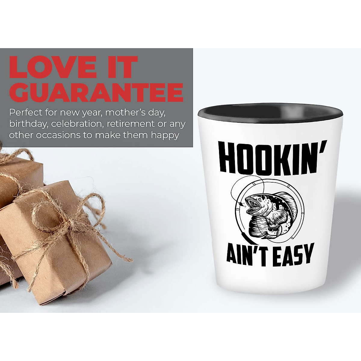 Bubble Hugs Fish Lover Shot Glass 1.5oz - Bite Me - Fishing Catching Fishes Fantail Ranchu Ocean River Catfish Arowana Lionfish Shark Vacation