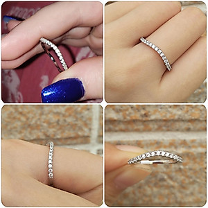 Newshe Jewellery Curved Wedding Bands for Women AAAAA Cz Stacking 925 Sterling Silver Eternity Rings Wishbone Size 7