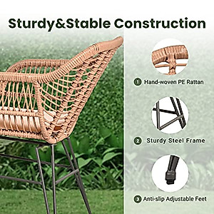 Leasbar 3 Piece Patio Conversation Bistro Set Porch Furniture Rattan Wicker Chairs，Outdoor Modern Garden Furniture Set for Porch Backyard Pool