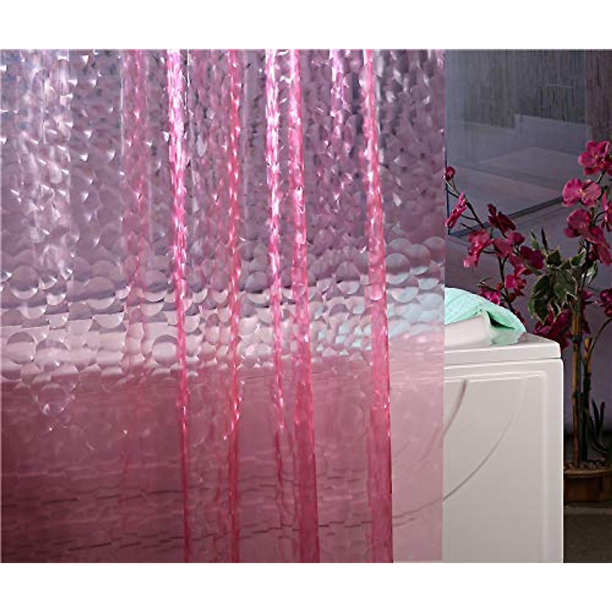 Adwaita Newest Design 3D Bubbles Shower Curtain Liner, No Odors,Eco Friendly(Pink)