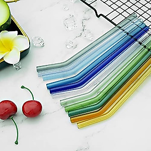 JASHII Reusable Glass Straws, 7.87"×0.3" Clear Smoothie Drinking Straws with Clean Brush, Black Travel Case for Beverages, Shakes, Milk Tea, Juices, Cocktail, 4 bent, 4 straight - Lavender