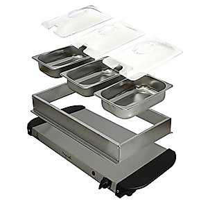 MegaChef Stainless Steel Easy Clean Buffet Server & Food Warmer With 3 Sectional Trays