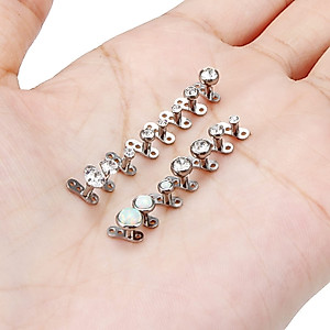Ocptiy 14G G23 Titanium Dermal Piercing Jewelry Opal Dermal Top Dermal Piercing Base Kit Dermal Anchor Internally Threaded Stainless Surgical Steel Diamond Dermal Stud Piercing Ball Jewelry Women Men