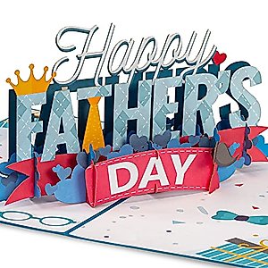 Paper Love Happy Fathers Day Pop Up Card, Gift For Dad, Husband, Son, Anyone - 5" x 7" Cover - Includes Envelope and Note Tag