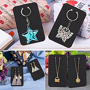ZYNERY 100 PCS Keychain Display Cards, 3 x 4.7 Inch Keychain Holder with Self-Sealing Bags, Card Display Rack for Displaying Keyring Jewelry Bulk Keychains Packaging Supplies (Black)
