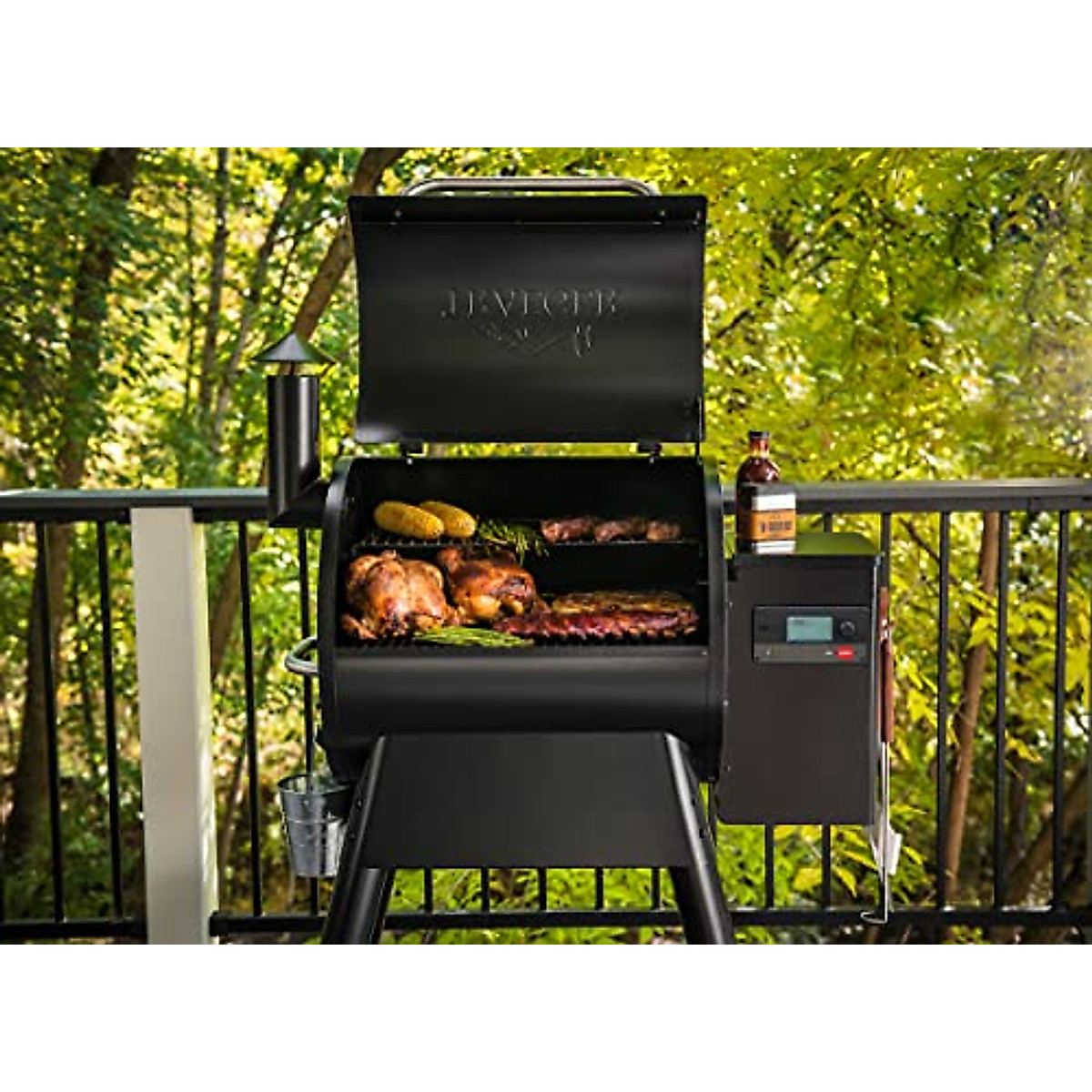 Traeger Grills Pro Series 575 Wood Pellet Grill and Smoker, Black & Pellet Grills BAC362 Folding Shelf, 25” L x 12 W, Black