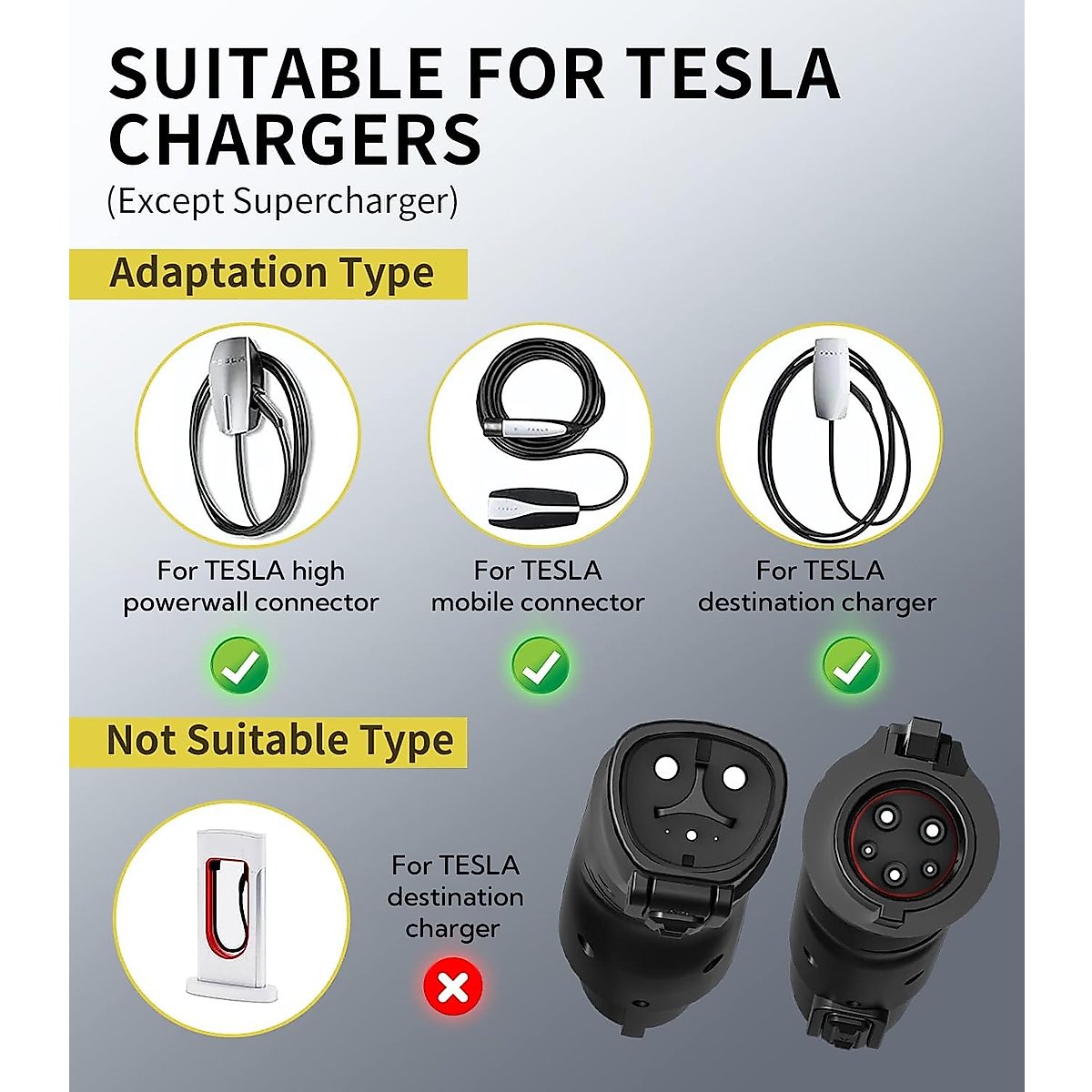 J1772 for Tesla Charger Adapter EVs Charging Adapter, Max 60 Amp & 250V, Waterproof, Security Lock- Suitable for Tesla Charger with Mobile Connector, Wall Connector