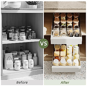 NETEL 2 Packs Pull Out Cabinet Organizer Fixed With Adhesive Nano Film, Heavy Duty Slide Out Pantry Drawers for Kitchen Cabinets, Living Room, Bathroom, 16.5" (L) x 9.8"(W) x 2.36"(H), White