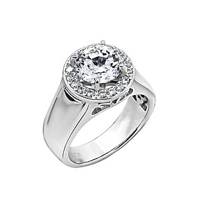 DIAMONBLISS Platinum Plated Sterling Silver 100-Facet Cubic Zirconia Wide Band Halo Ring (7)