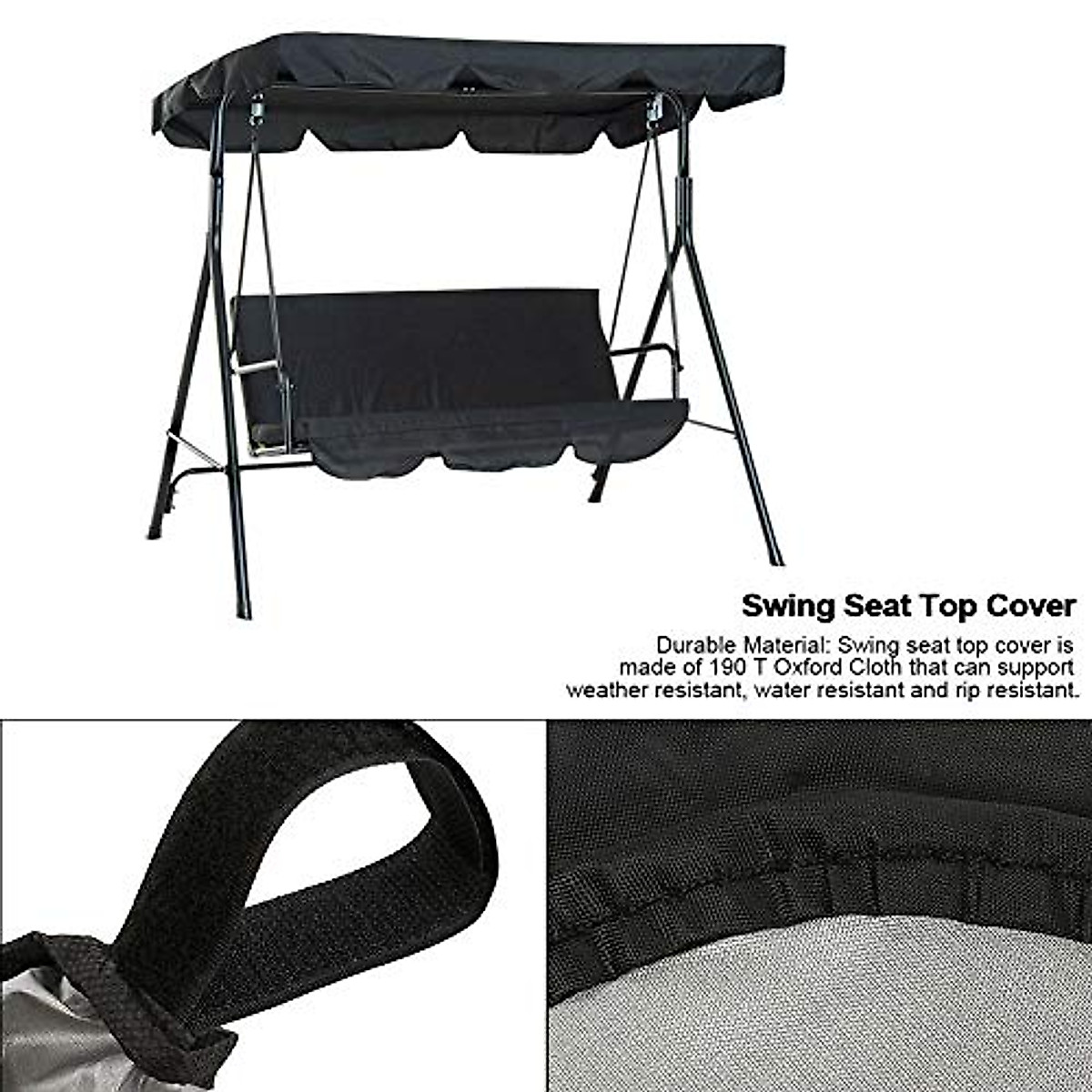 Vikye Swing Canopy Cover Set, Waterproof Swing Cover Seat Top Cover Oxford Cloth Outdoor Rainproof Durable Anti Dust Protector, 74.80 x 51.97 x 5.91 inch(Black)